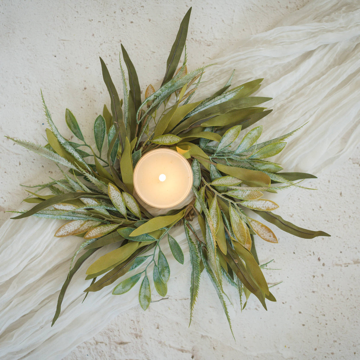 14" GREEN & YELLOW MIXED LEAF CANDLE RING — Cedar & Thread